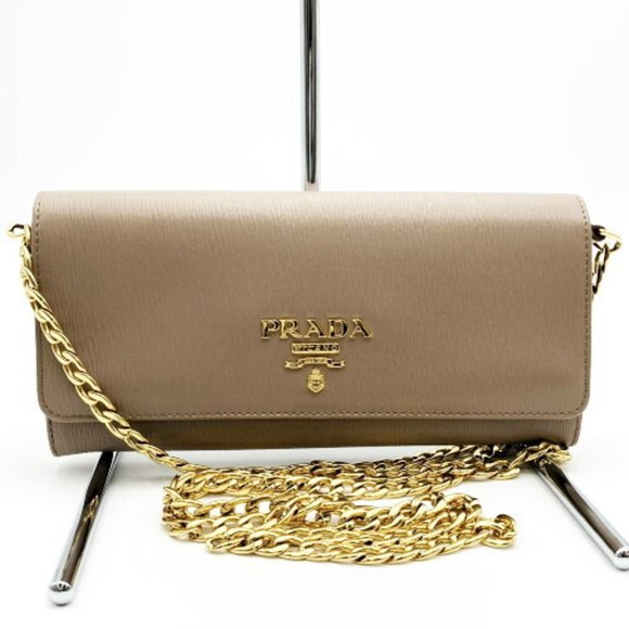 Prada | Accessories | Prada Chain Wallet Shoulder Bag Long Pink Beige ...